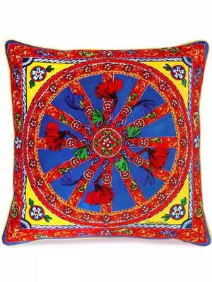 Dolce & Gabbana Medium Carretto-print Velvet Cushion - Red
