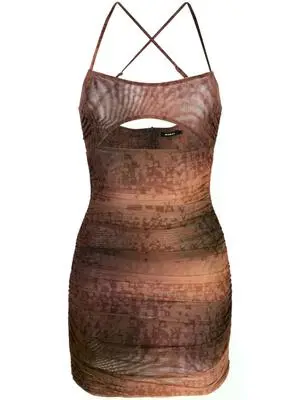 MISBHV Letter-print Ruched Mini Dress - Brown