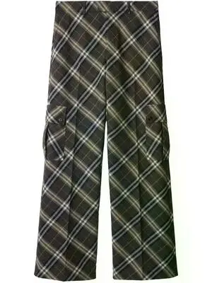 Burberry Checked Wool Tailored Trousers - Green