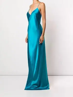 Michelle Mason Cross-strap Silk Wrap Gown