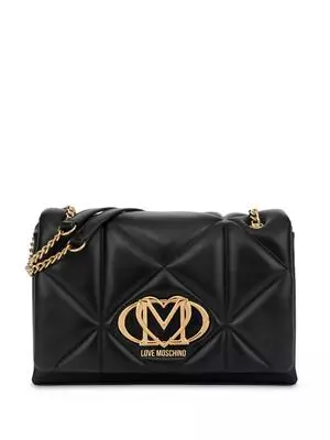 Moschino Quilted Crossbody Bag With Logo Plaque - Black
