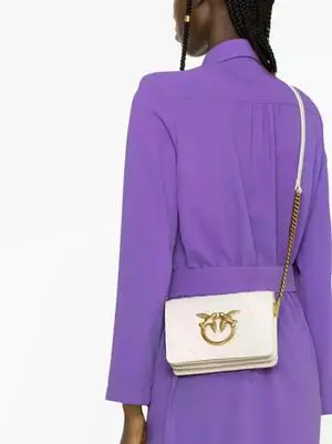 Pinko Mini Love Bag Click Quilted Nappa Leather Crossbody Bag - White