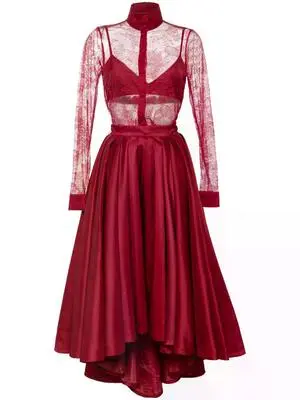 SAIID KOBEISY Lace And Taffeta Pleated Playsuit - Red