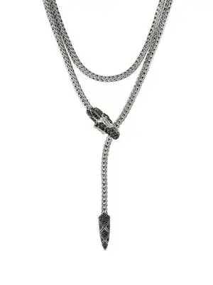 John Hardy 18kt Gold And Sterling Naga Lariat Necklace With Diamonds And Sapphires - Silver