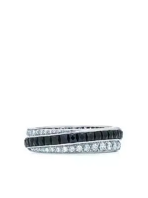 Fred Leighton 18kt White Gold, Onyx, And Diamond Eternity Band - Silver