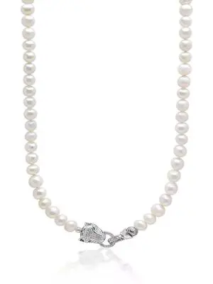 NIALAYA JEWELRY Panther Head Lock Pearl Necklace - Silver