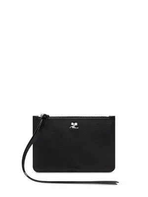 COURREGES Grained-texture Leather Purse - Black