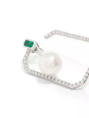 Shay 18k White Gold Diamond And Emerald Octagon Hoop Earrings