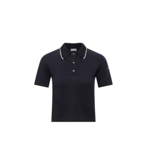 Moncler Knit Cotton Polo Shirt Blue