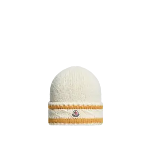 Moncler Striped Wool And Cotton Blend Beanie - White