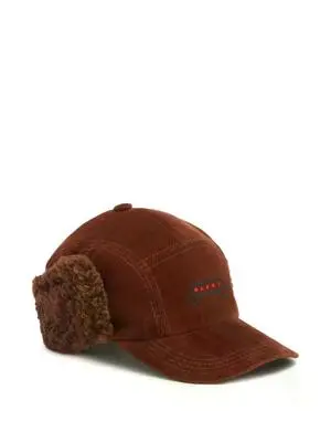 Marni Corduroy Fur-trimmed Cap - Brown