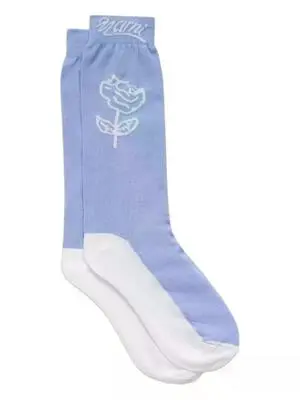 Marni Floral-embroidered Socks - Blue
