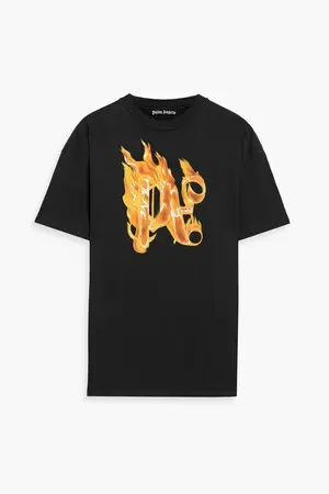 Palm Angels Burning Monogram Logoprint Cottonjersey Tshirt - Black