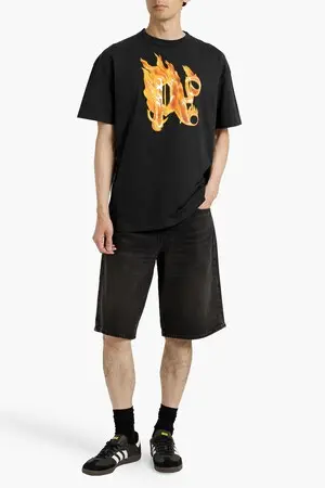 Palm Angels Burning Monogram Logoprint Cottonjersey Tshirt - Black