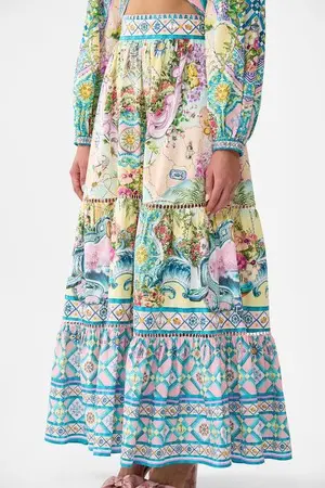 Camilla High Waisted Tiered Maxi Skirt With Crystal Embellishments