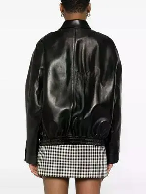 Miu Miu Logo-appliqué Leather Bomber Jacket