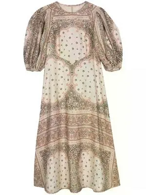 Zimmermann Day Paisley-print Linen Dress - Neutrals