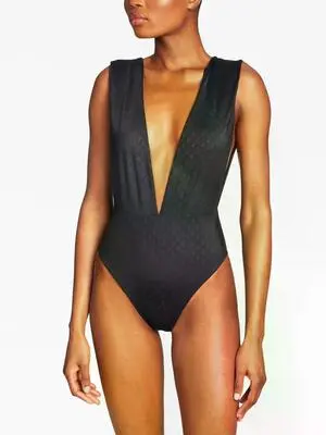 JIMMY CHOO Kosma Monogram V-neck Swimsuit