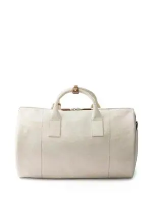 Prada Logo Embossed Duffle Bag - Neutrals