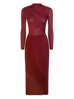 SELF-PORTRAIT Ribbed Dress - Red