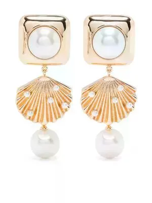 SELF-PORTRAIT Faux Pearl-detail Shell Earrings - Gold