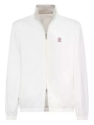 Brunello Cucinelli Zip-up Jacket With Logo Embroidery - White