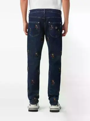 Philipp Plein Bear-embroidered Jeans - Blue