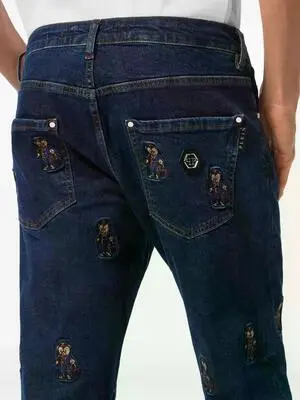 Philipp Plein Bear-embroidered Jeans - Blue