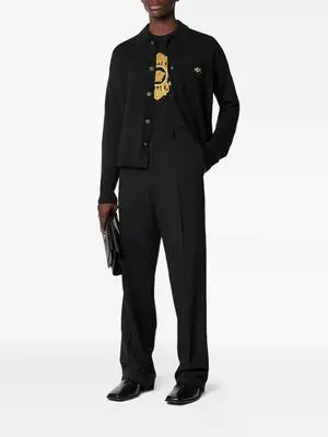 Versace Cashmere-cotton Knit Polo Cardigan With Medusa Hardware