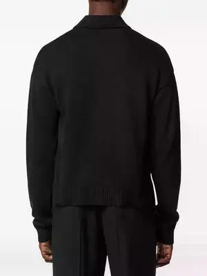 Versace Cashmere-cotton Knit Polo Cardigan With Medusa Hardware