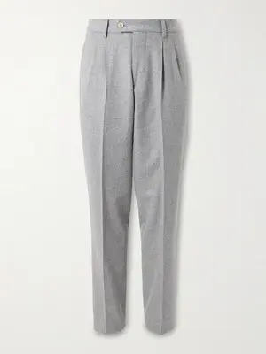 Brunello Cucinelli Straight-leg Pleated Cotton And Cashmere-blend Suit Trousers - Gray