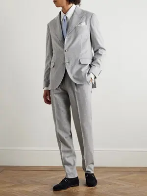 Brunello Cucinelli Straight-leg Pleated Cotton And Cashmere-blend Suit Trousers - Gray
