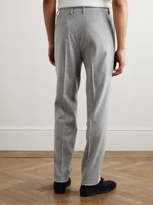 Brunello Cucinelli Straight-leg Pleated Cotton And Cashmere-blend Suit Trousers - Gray