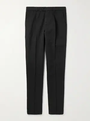 Brunello Cucinelli Straight-leg Pleated Cotton-twill Trousers - Black