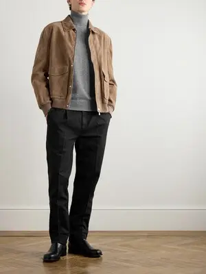 Brunello Cucinelli Straight-leg Pleated Cotton-twill Trousers - Black