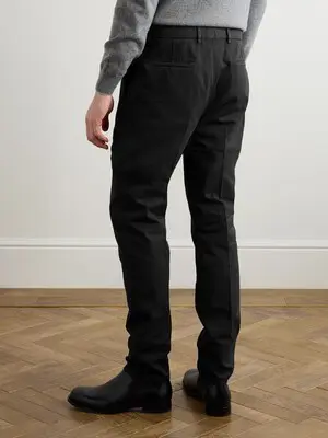 Brunello Cucinelli Straight-leg Pleated Cotton-twill Trousers - Black