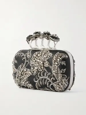 Alexander McQueen Crystal-embellished Embroidered Leather Knuckle Clutch