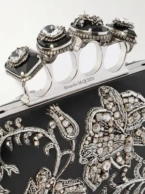 Alexander McQueen Crystal-embellished Embroidered Leather Knuckle Clutch