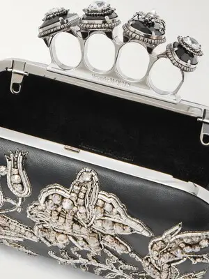 Alexander McQueen Crystal-embellished Embroidered Leather Knuckle Clutch