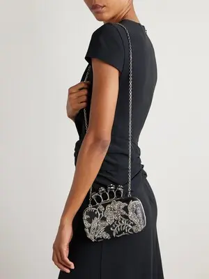 Alexander McQueen Crystal-embellished Embroidered Leather Knuckle Clutch