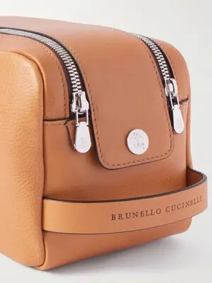 Brunello Cucinelli Textured-leather Wash Bag - Brown