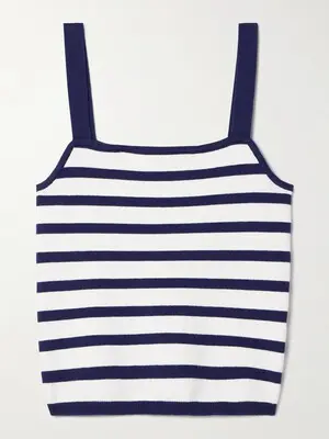 LA LIGNE Striped Cotton-Blend Tank Blue