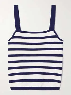 LA LIGNE Striped Cotton-blend Tank - Navy