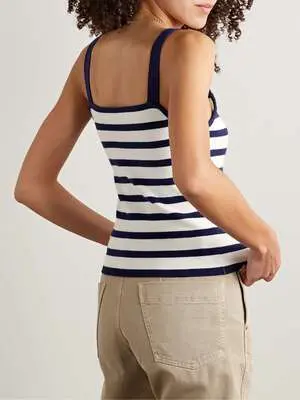 LA LIGNE Striped Cotton-blend Tank - Navy