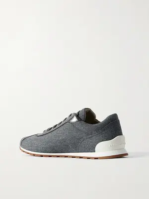 Brunello Cucinelli Metallic Leather-trimmed Wool Sneakers
