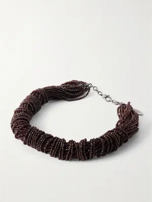 Brunello Cucinelli Silver-tone Beaded Necklace - Burgundy