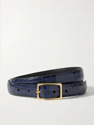 Anderson's Croc-effect Leather Belt - Blue