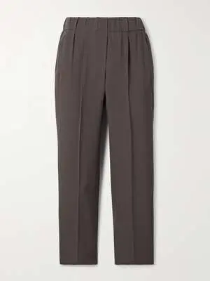 Brunello Cucinelli Cropped Pleated Crepe Pants - Dark Brown