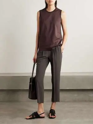Brunello Cucinelli Cropped Pleated Crepe Pants - Dark Brown