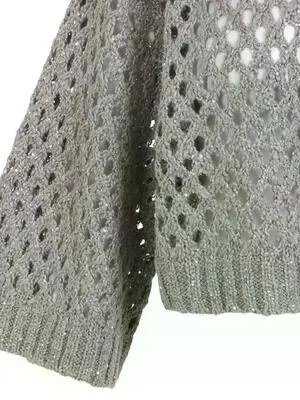 Brunello Cucinelli Open-knit Short-sleeve Sweater - Grey